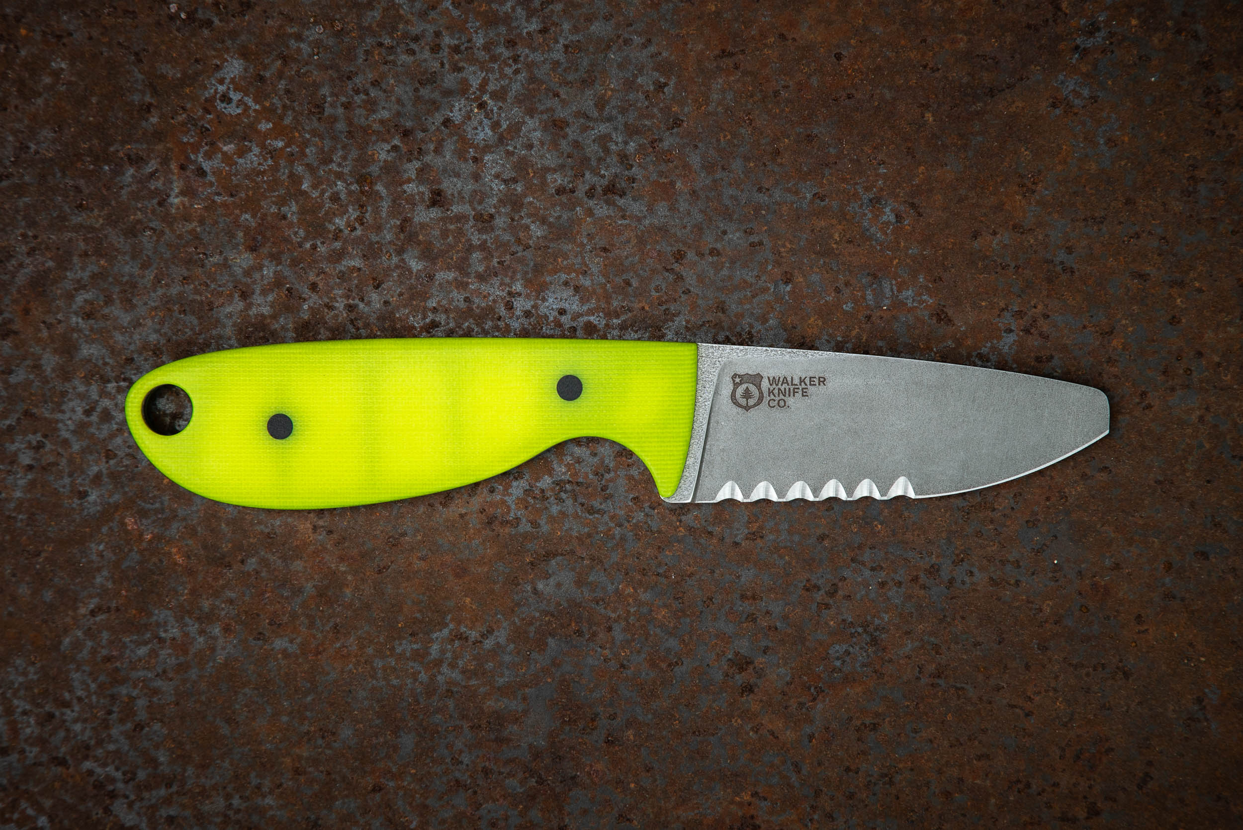 The Guardian River Knife – Blunt Tip, Serrated Edge, Dayglow Yellow G1